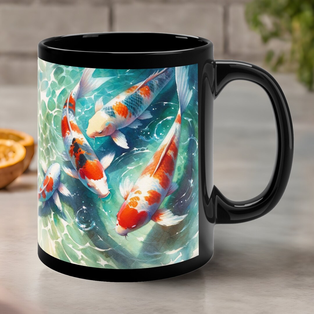 Koi Fish Mug - Traditional Japanese Koi Fish Art With White Lotus Water ...