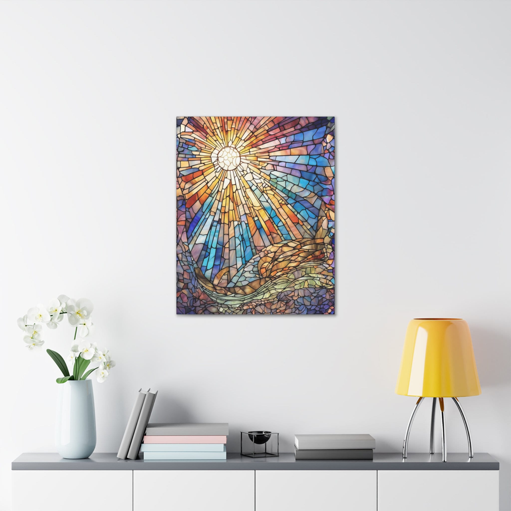 Stained Glass Sun Rays Art Print Canvas Gallery Wall Art Wrap, Sun Art ...