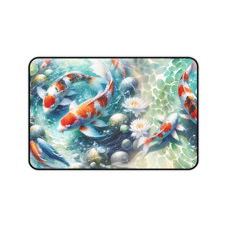 Koi Fish Desk Mat Traditional Japanese Koi Fish Art With White Lotus ...