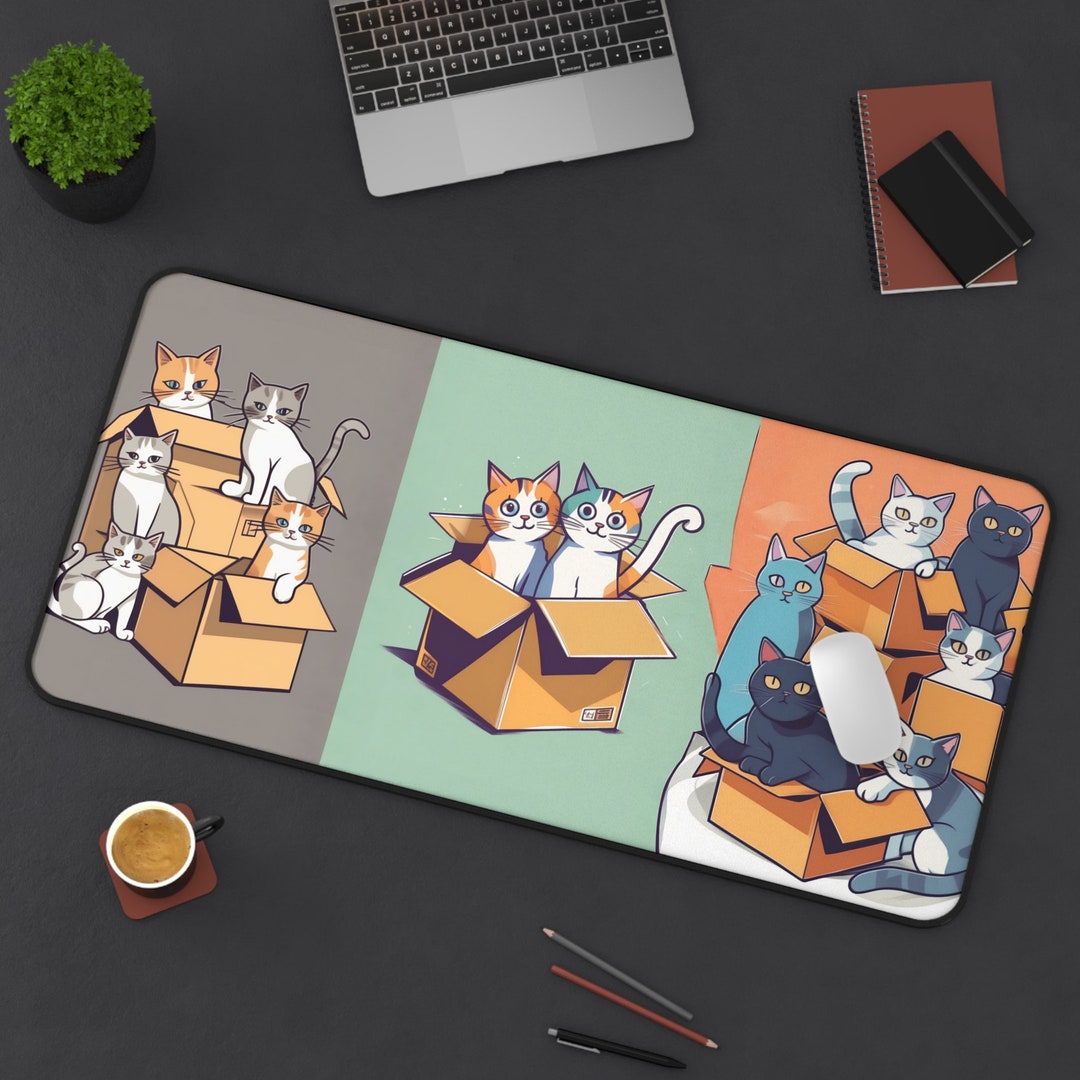 Cats in Boxes Desk Mat Funny Cat Desk Mat, Humorous Cat Mat, Cute Gift ...