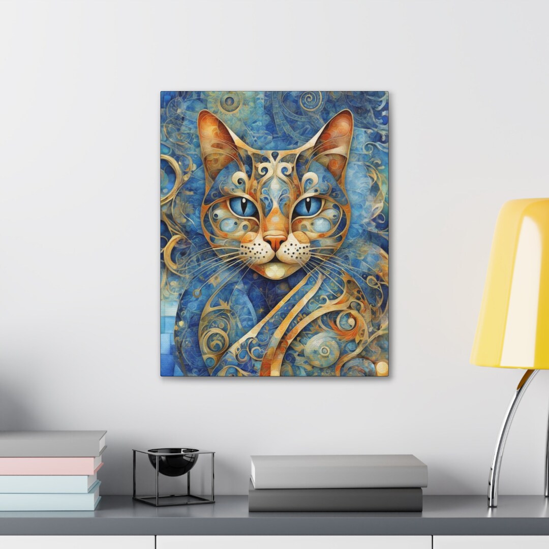 Tabby Cat Art Deco Print 2 - Canvas Gallery Wall Art Wrap, Cat Art ...