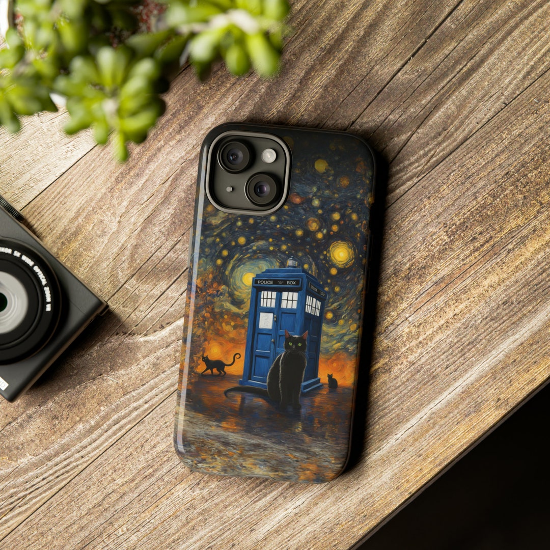 Black Cat Dr Who Phone Case, Doctor Style Tardis Blue Police Box Starry ...