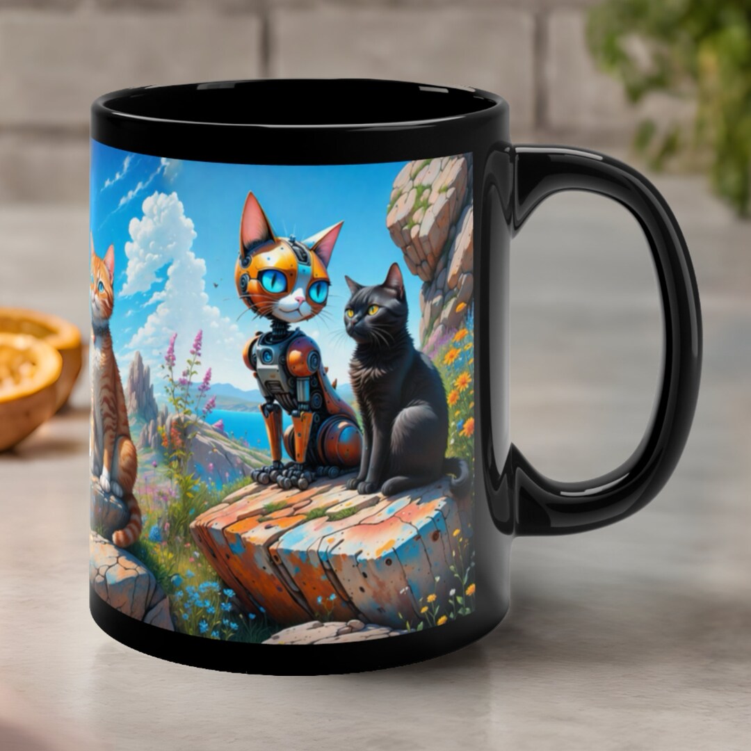 Robots & Cats Mug Cats Sci-fi Coffee Mug Robot Cat Cup Funny Hip Sci Fi ...