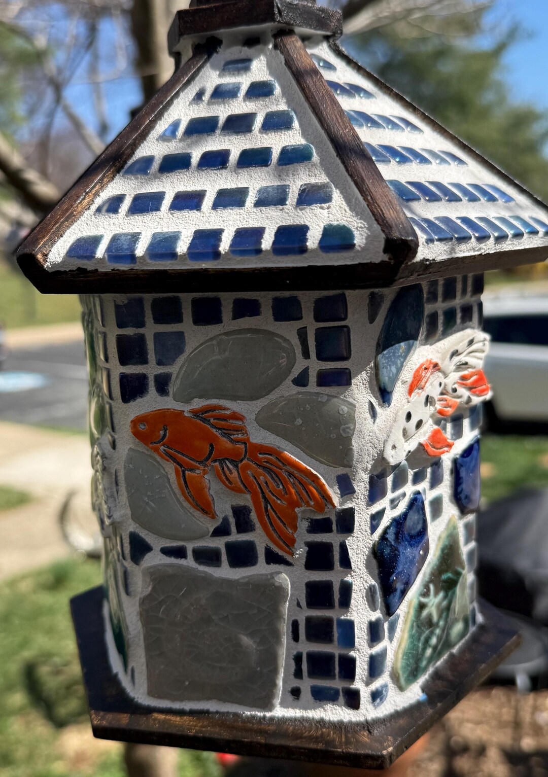 Birdhouse Mosaic, 10" Koi Birdhouse, Bird House,japanese Themed ...