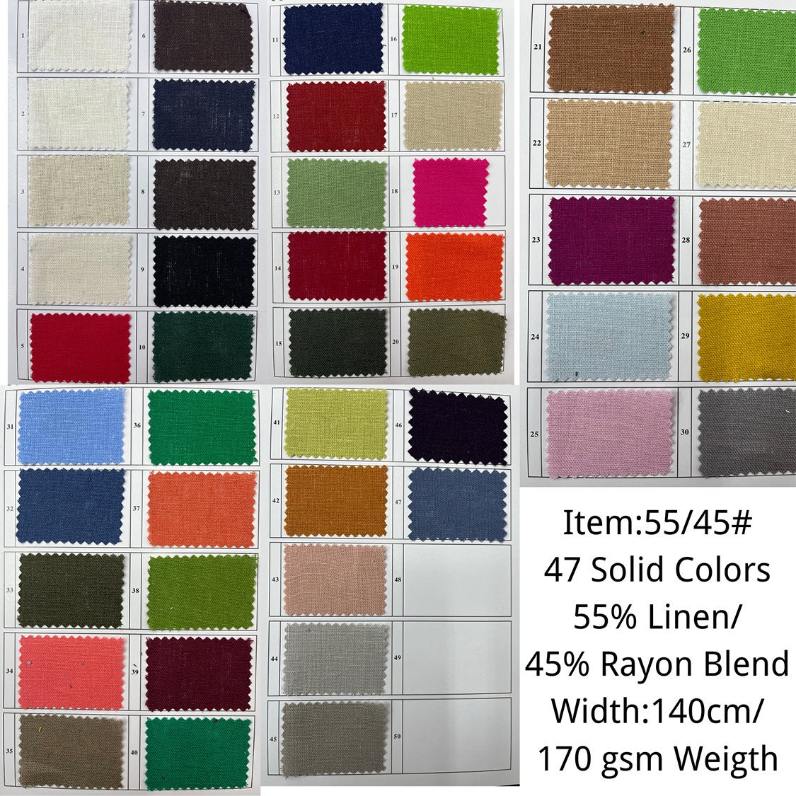 55 Linen & 45 Rayon Blending Fabric 47 Colors 55/45 Works for Home ...