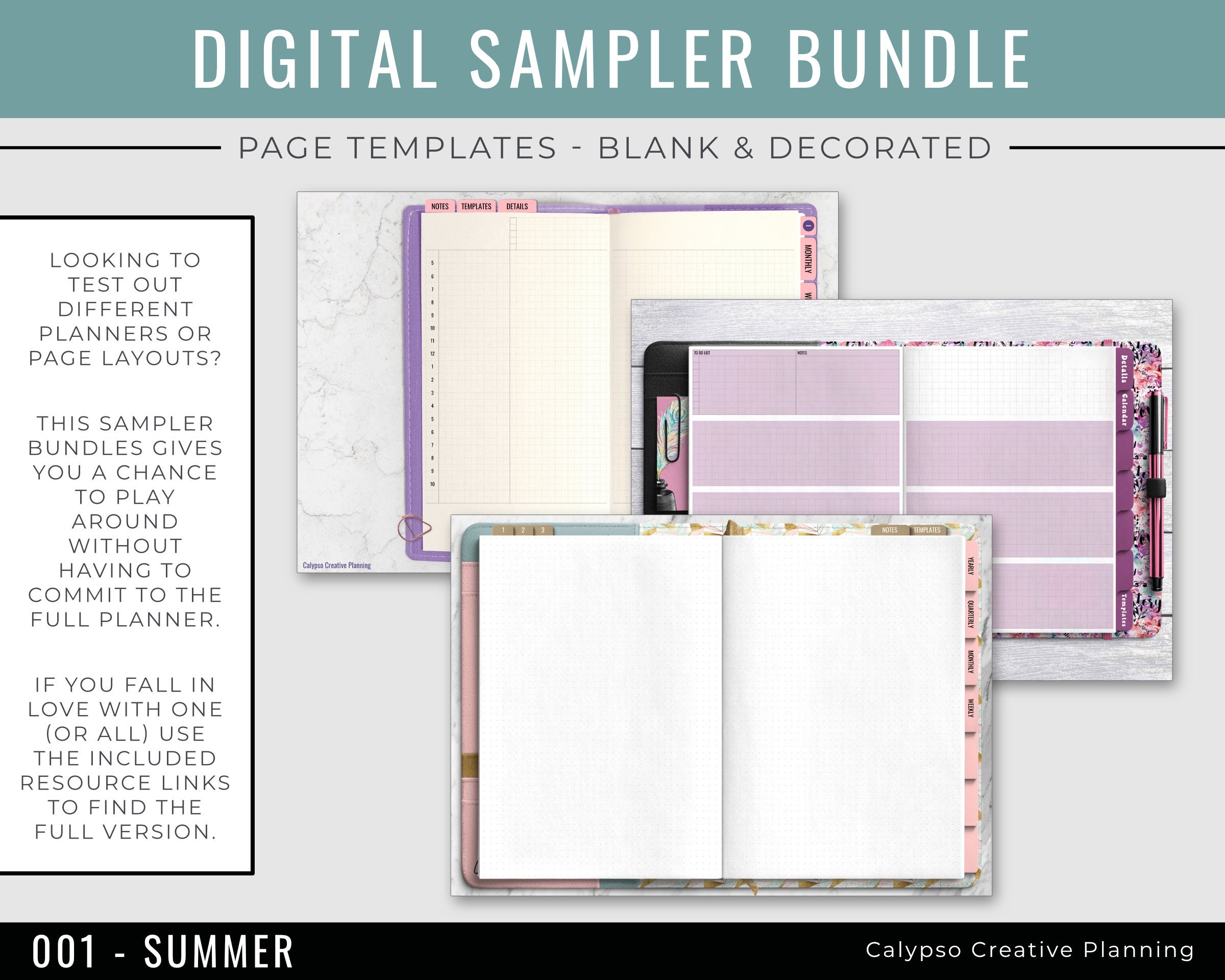 Digital Sampler Bundle 001 Summer / Page Templates / Digital - Etsy
