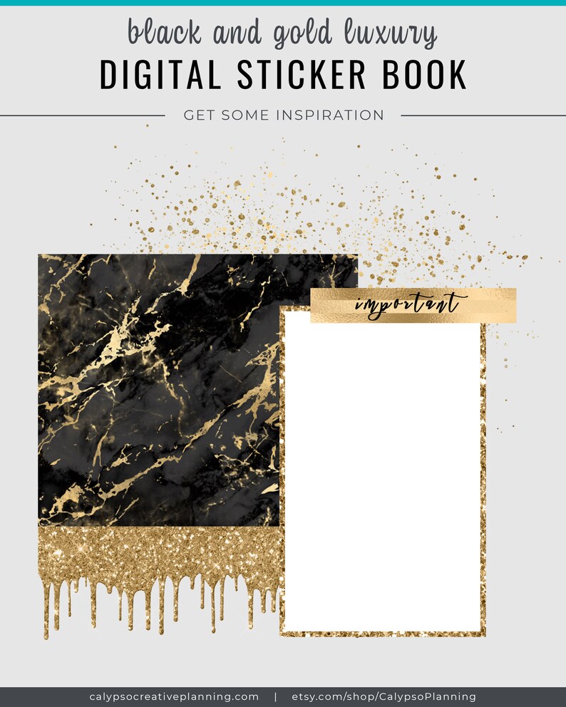 Black and Gold Luxury Digital Sticker Book / Goodnotes Stickers ...