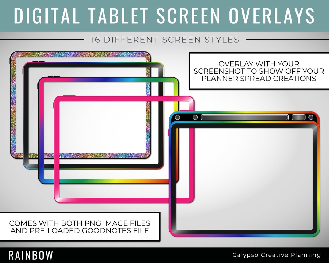 Rainbow Themed Digital Tablet Screen Overlays / Digital Desk Decor ...