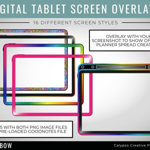 Rainbow Themed Digital Tablet Screen Overlays / Digital Desk Decor ...