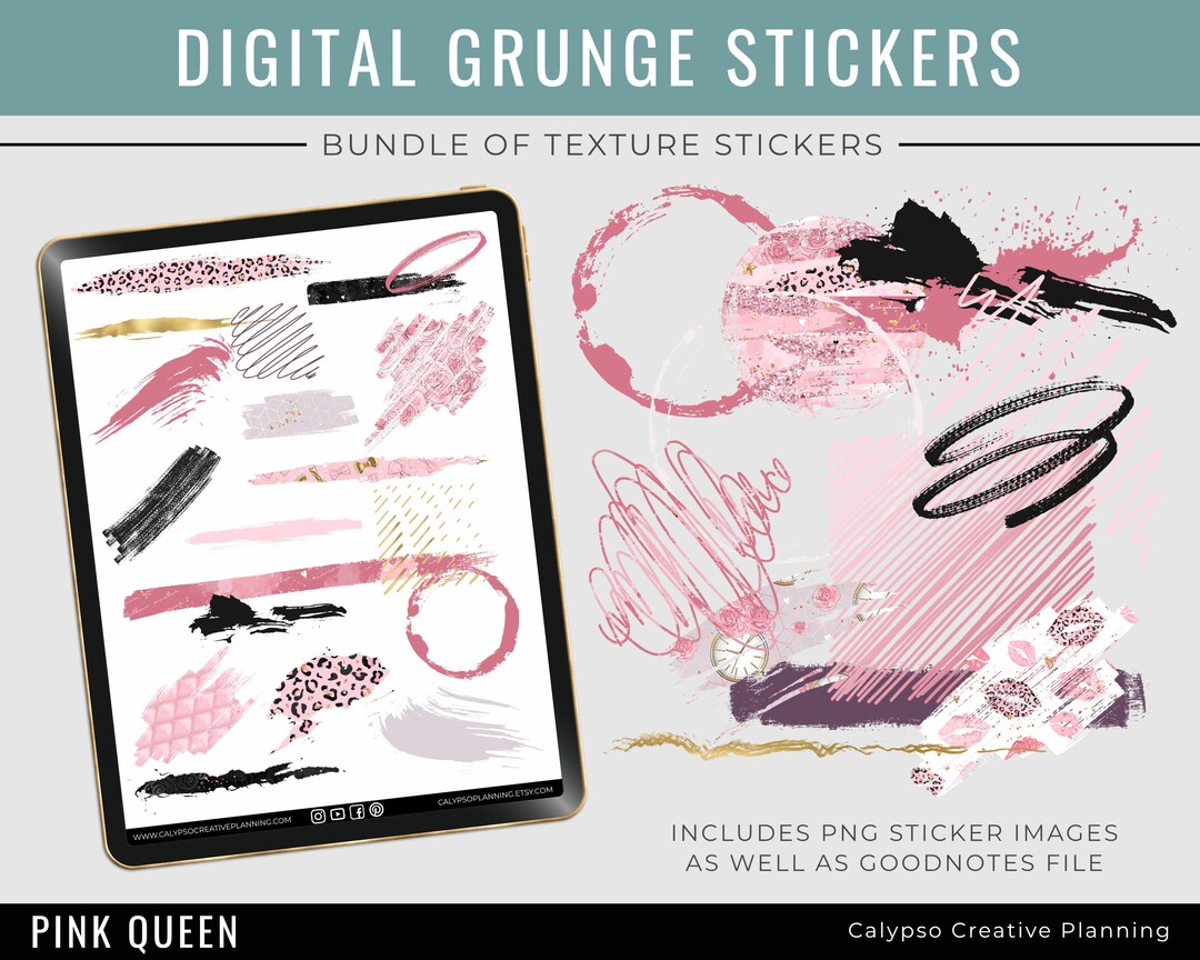 Pink Queen Grunge Digital Sticker Set / Digital Planner Stickers ...