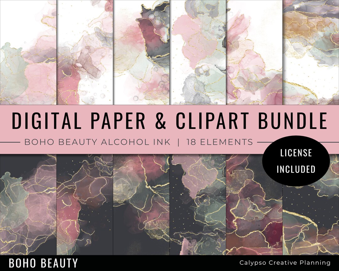 Boho Beauty Alcohol Ink Digital Paper & Clipart Bundle / Scrapbooking ...