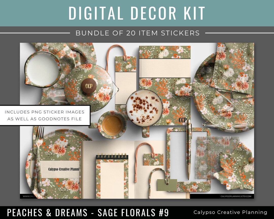 Peaches & Dreams Digital Decor Kit 09 Sage Florals / Digital Mockup ...