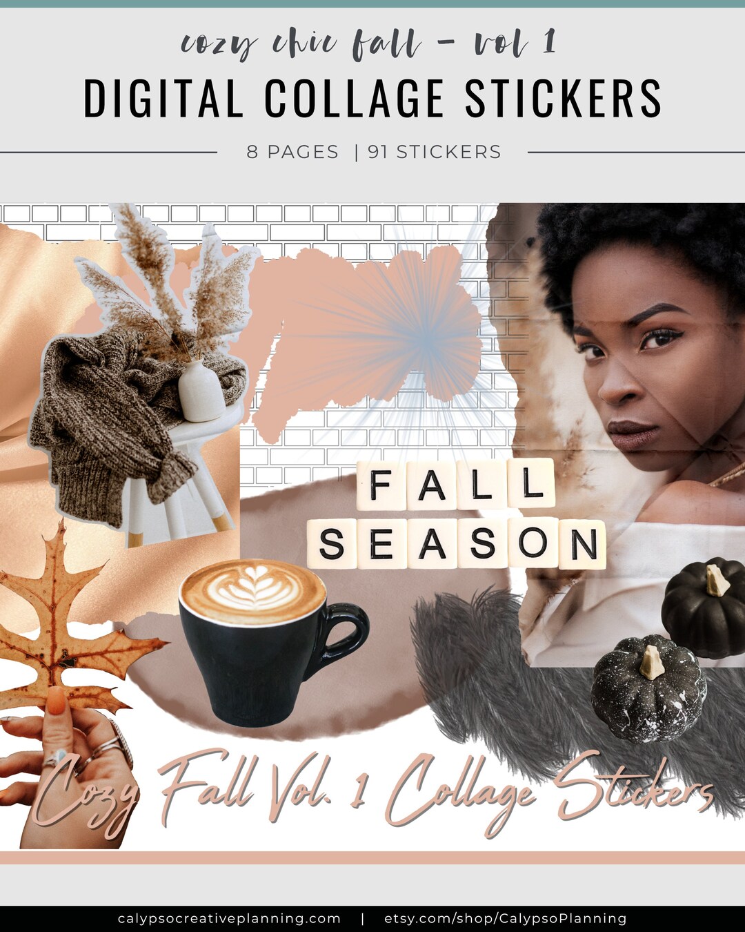 Cozy Chic Fall Vol. 1 Digital Collage Sticker Set / Goodnotes Stickers ...