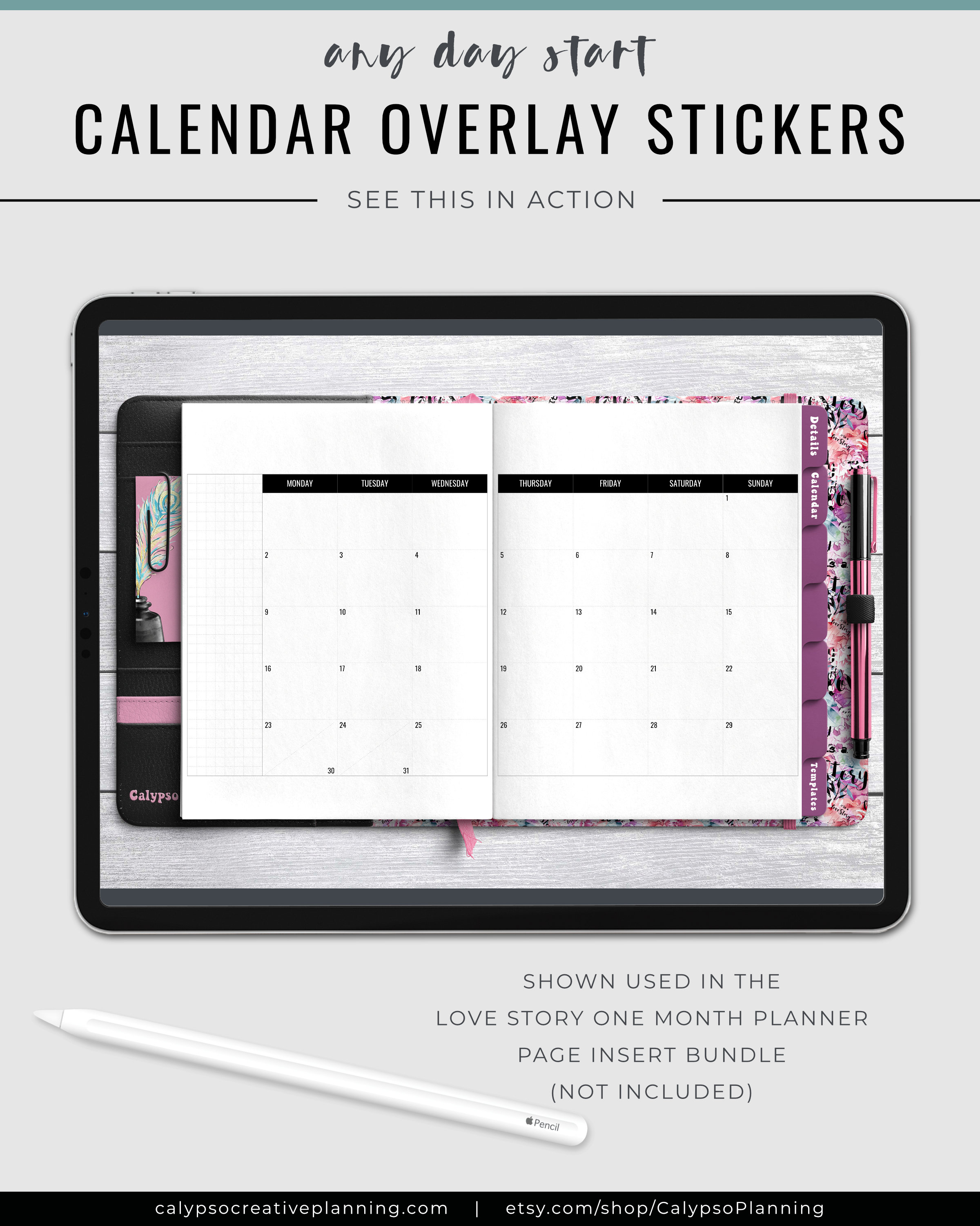 Stickers Calendar Overlay Digital Stickers Digital Stickers Insert ...