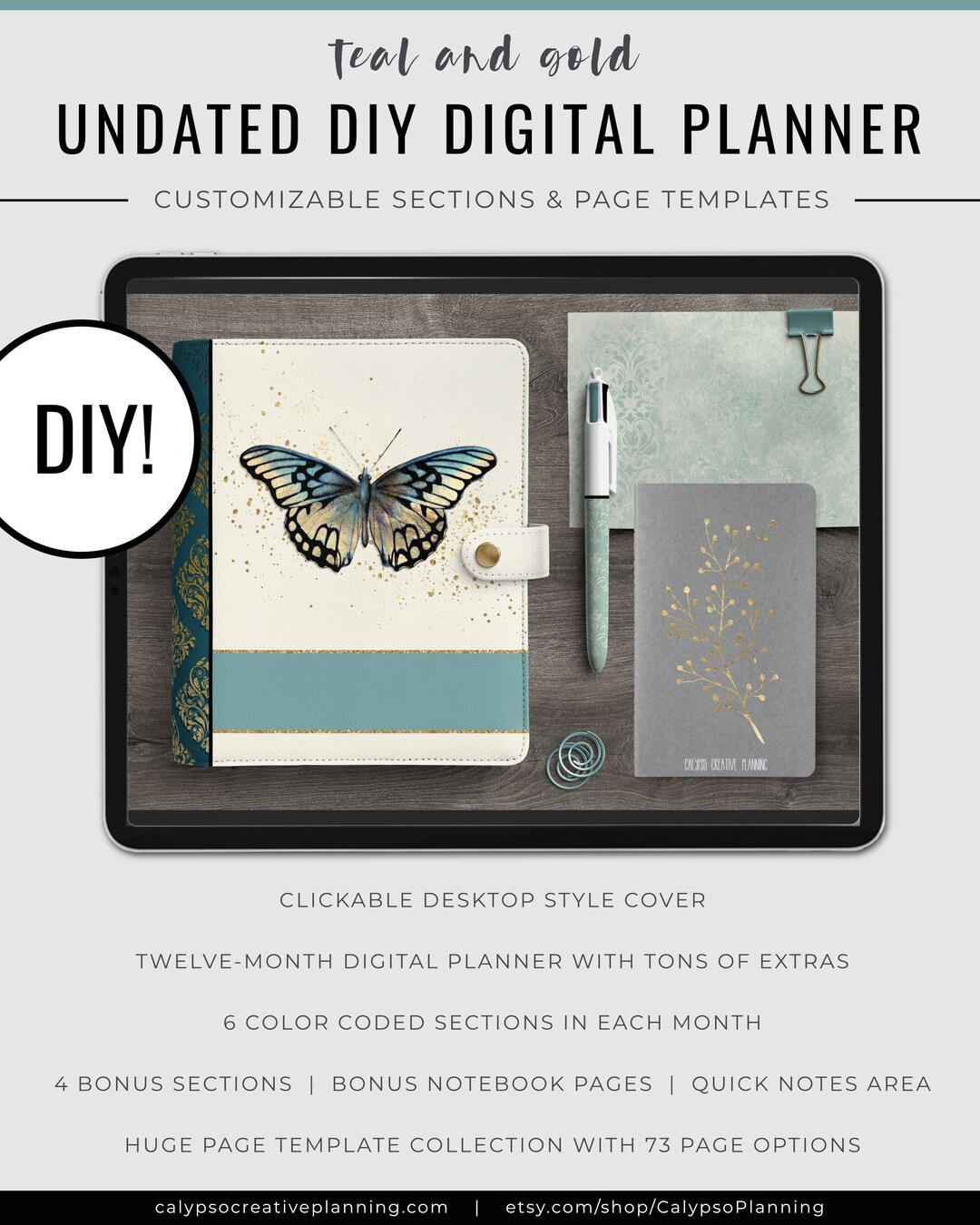 Teal and Gold Undated DIY Ring Binder Planner / Digital Planner / Life ...