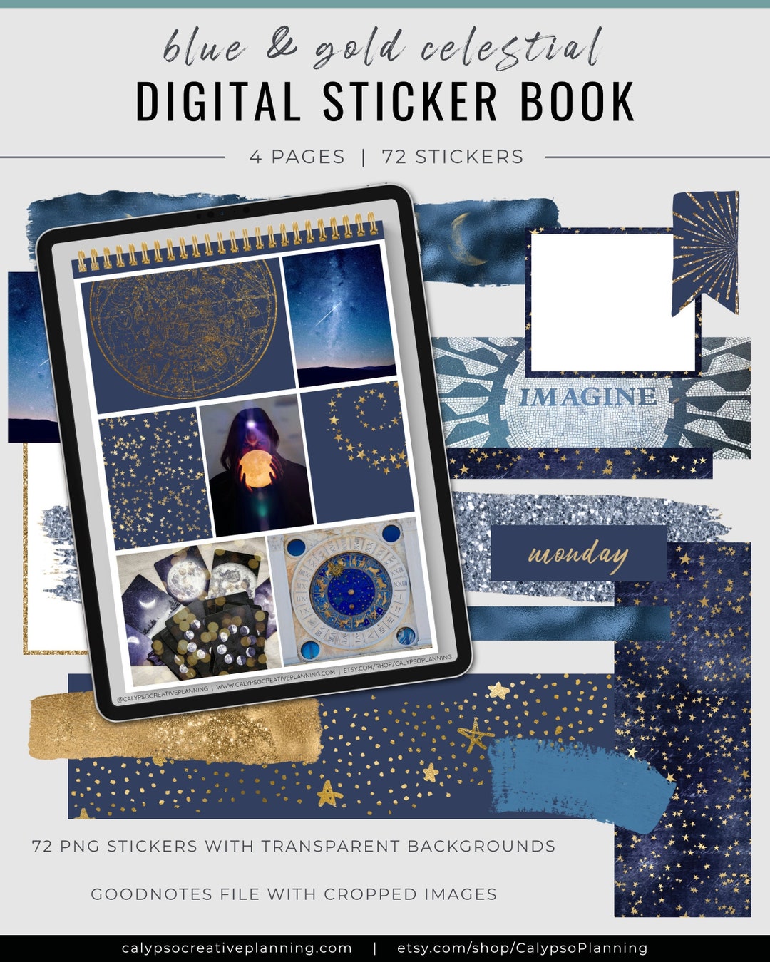 Blue and Gold Celestial Digital Sticker Book / Goodnotes Stickers ...
