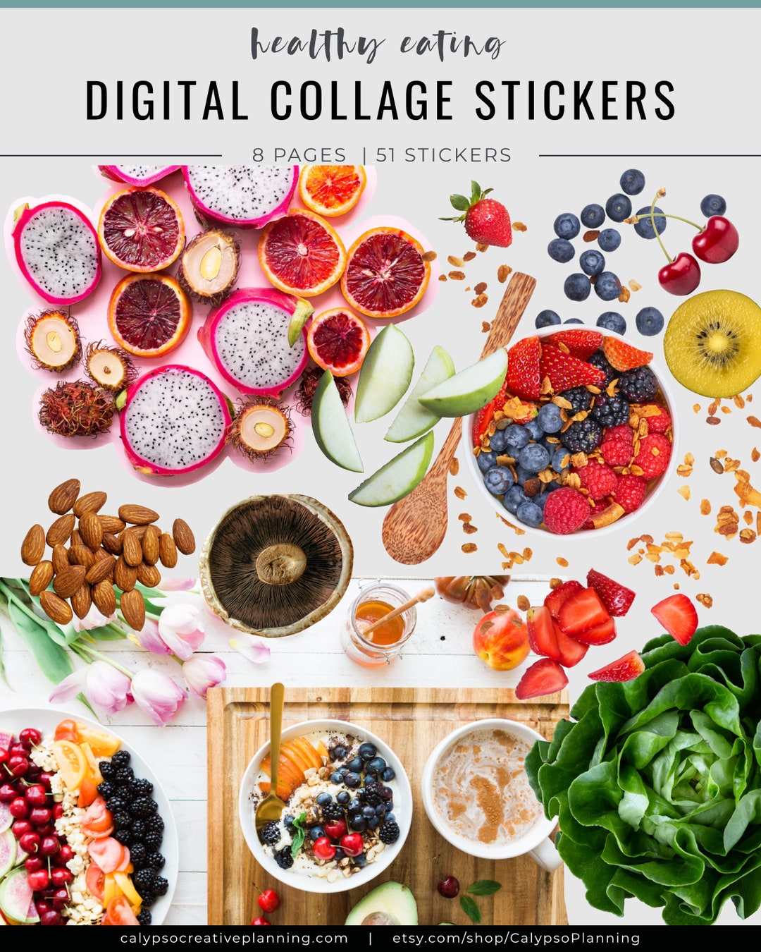 Healthy Eating Digital Collage Sticker Set / Goodnotes Stickers ...