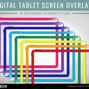 Rainbow Themed Digital Tablet Screen Overlays / Digital Desk Decor ...