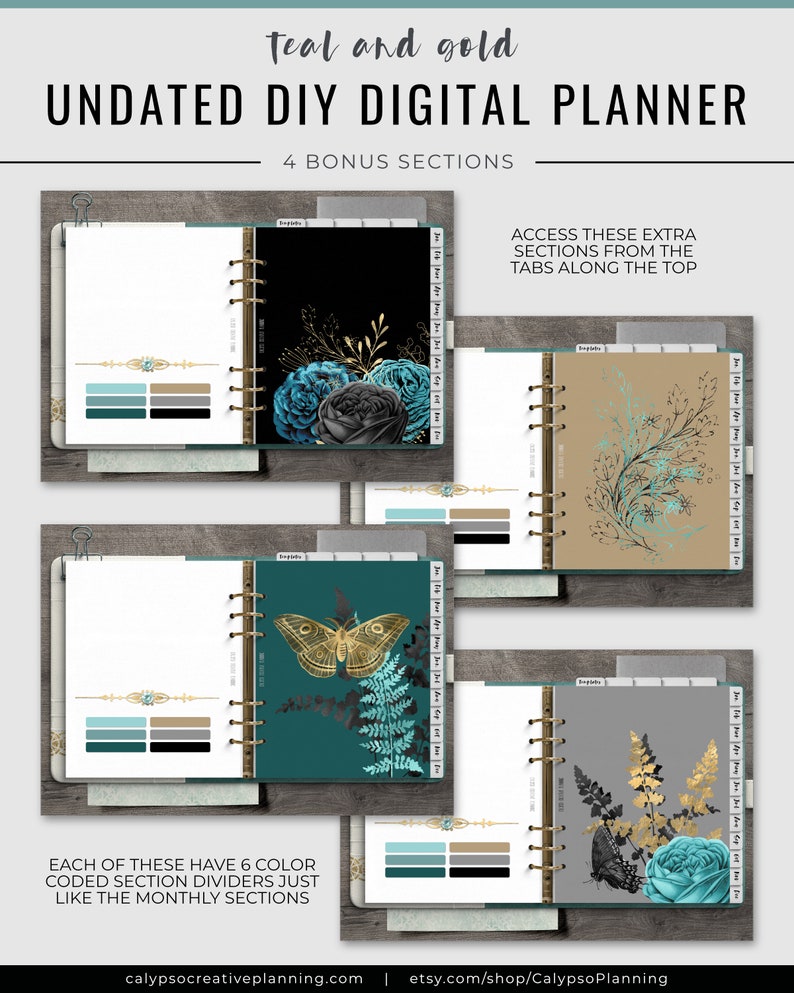 Teal and Gold Undated DIY Ring Binder Planner / Digital - Etsy
