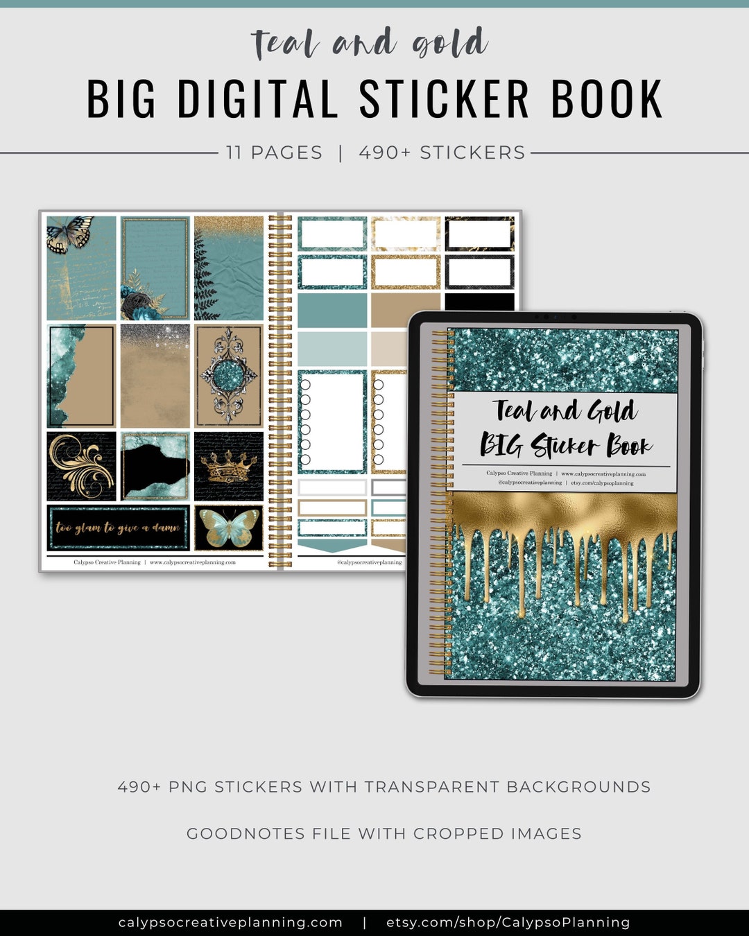 Teal and Gold BIG Digital Sticker Book / Digital Planner Stickers ...