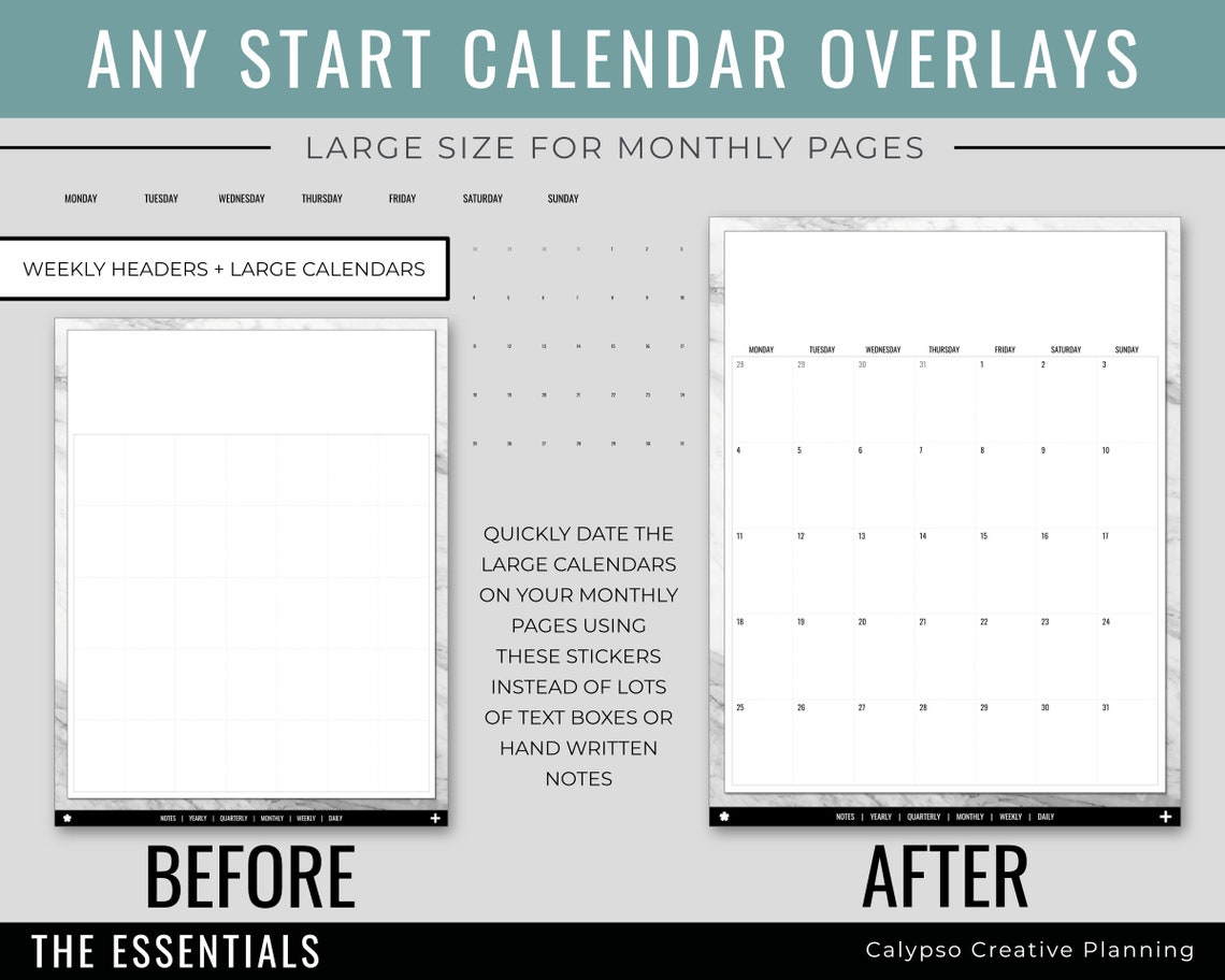 Any Start Calendar Overlay Kit / Goodnotes Stickers / Digital Stickers ...