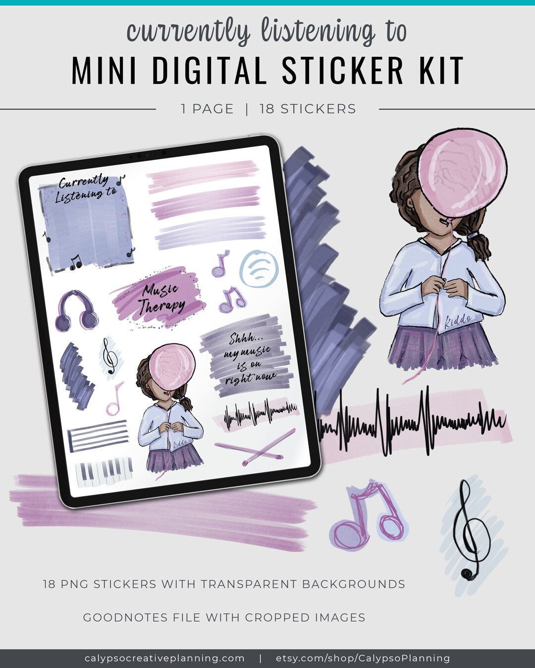 Currently Listening to / Mini Digital Sticker Kit / Functional Stickers ...