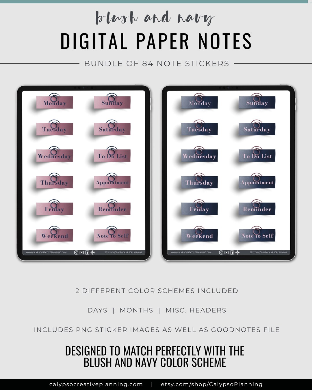 Blush and Navy Paper Notes Sticker Kit / Mini Digital Sticker Kit ...
