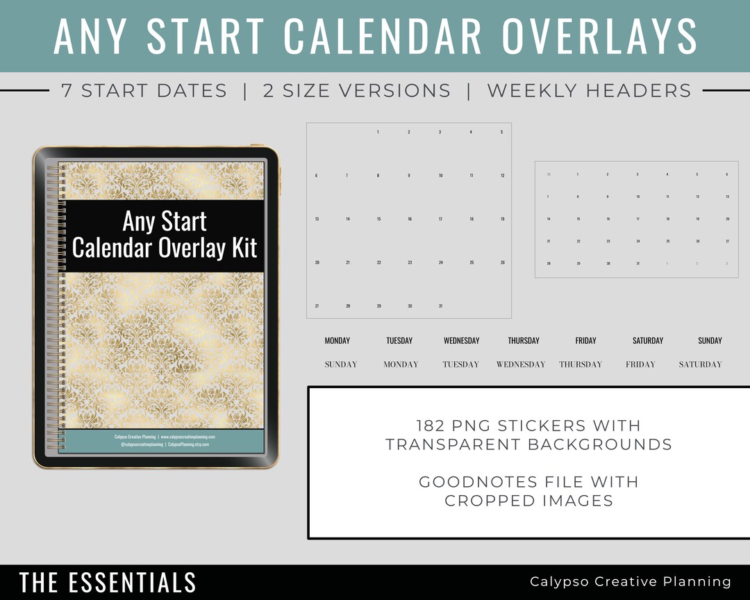 Any Start Calendar Overlay Kit / Goodnotes Stickers / Digital Stickers ...