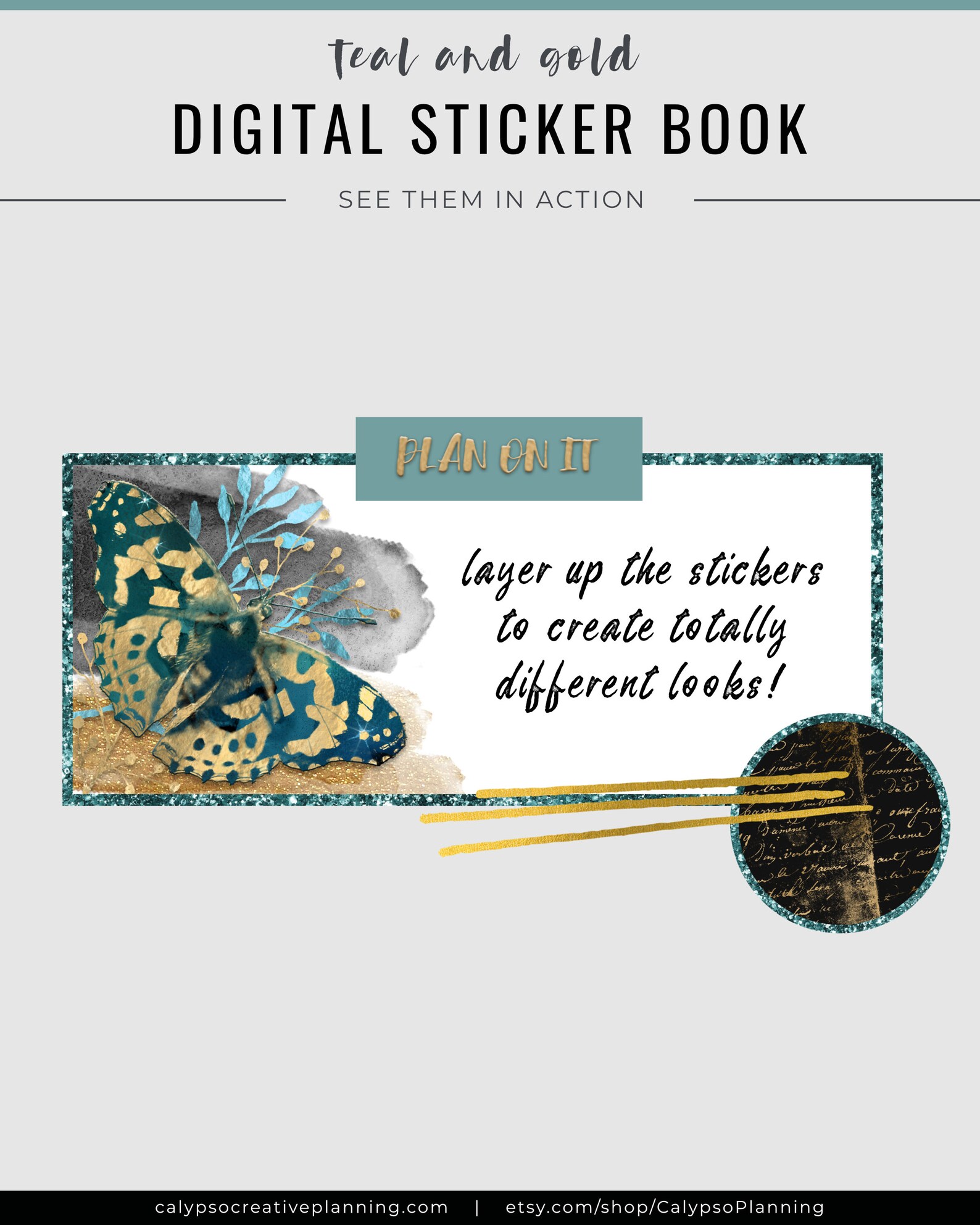 Teal and Gold Digital Sticker Book / Goodnotes Stickers / - Etsy