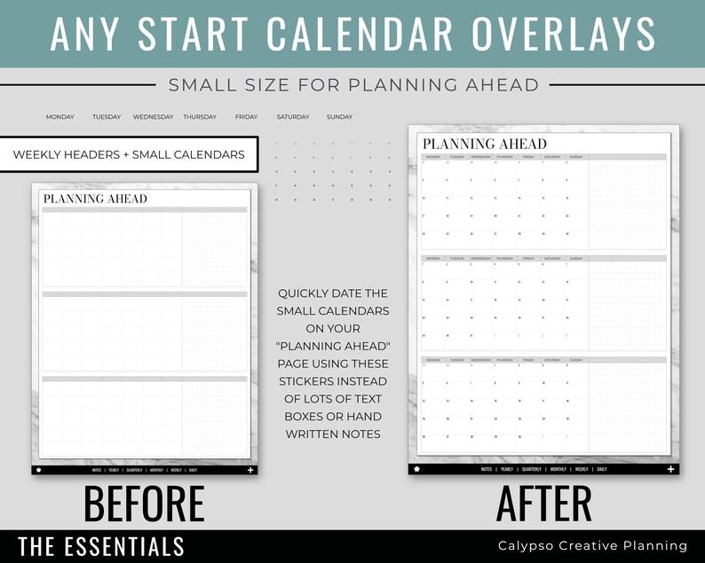 Any Start Calendar Overlay Kit / Goodnotes Stickers / Digital Stickers ...