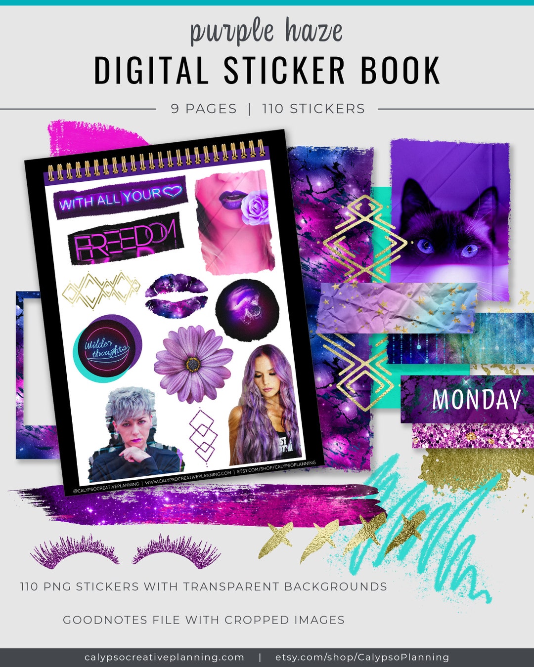 Purple Haze Digital Sticker Book / Goodnotes Stickers / Digital Planner ...