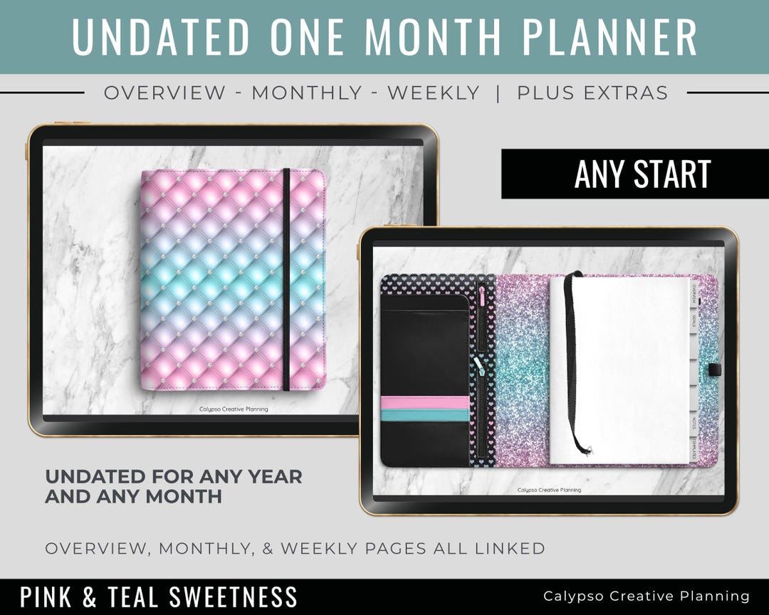Pink & Teal Sweetness Undated One Month Notebook Planner / Digital ...