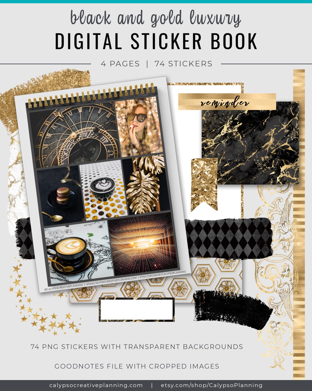 Black and Gold Luxury Digital Sticker Book / Goodnotes Stickers ...
