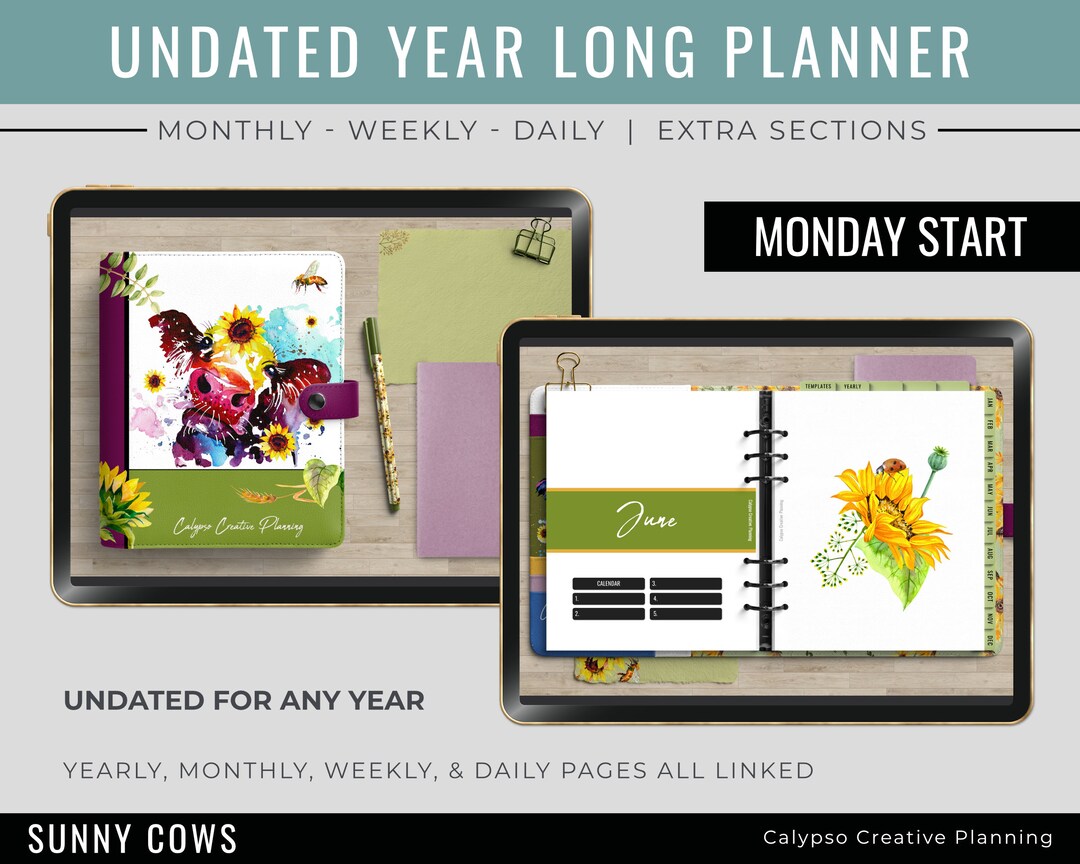 Sunny Cows Undated Year Long Planner / Digital Planner / Life Planner ...