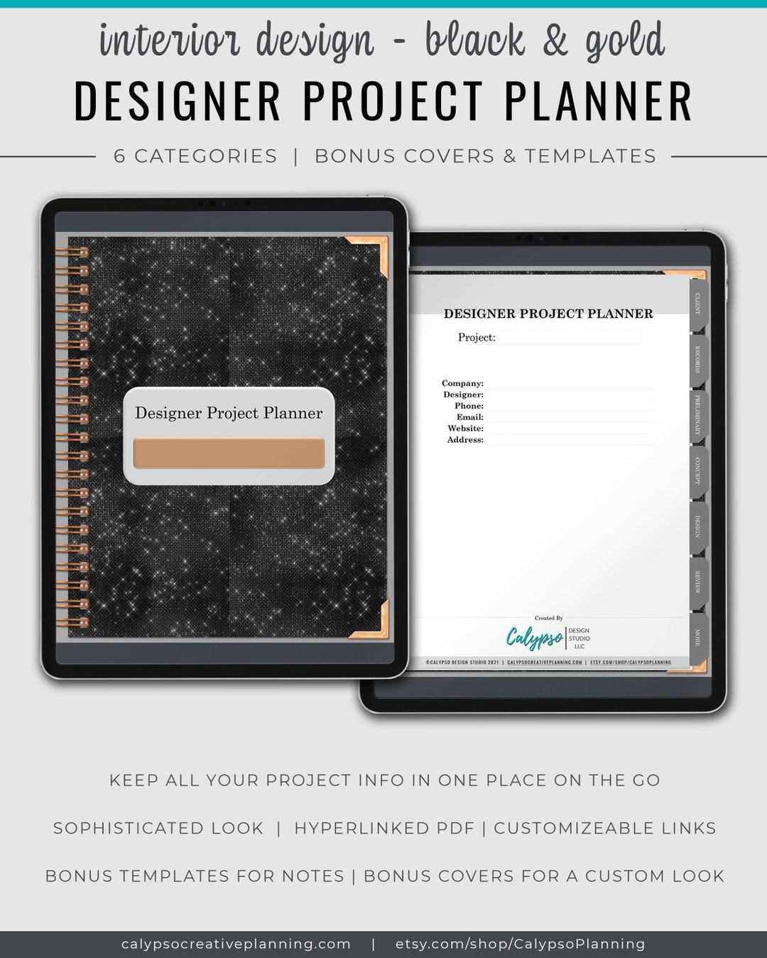 Black and Gold Designer Project Planner / Interior Design Planner ...