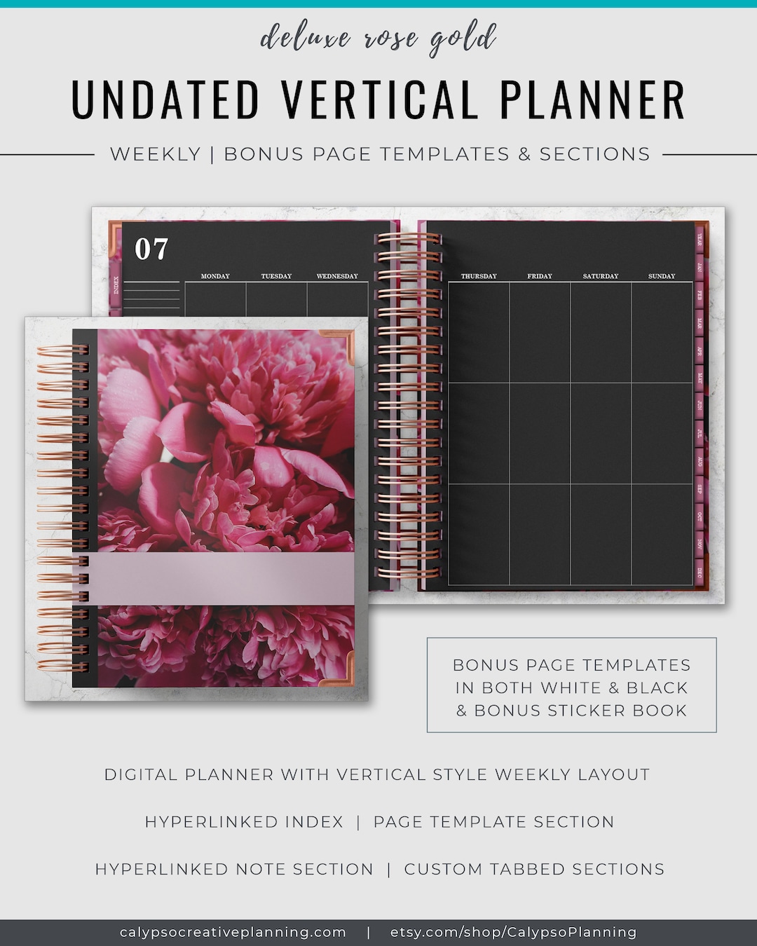 Undated Deluxe Rose Gold Planner | Digital Planner - Etsy