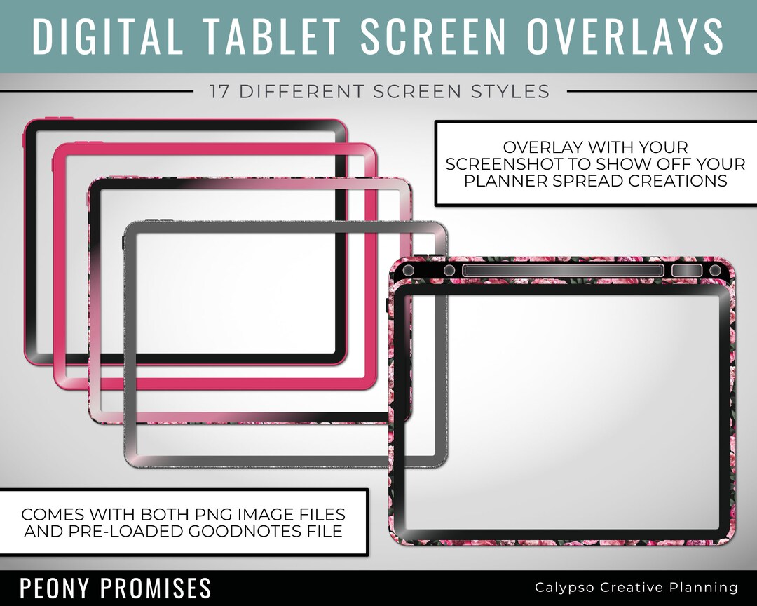 Peony Promises Themed Digital Tablet Screen Overlays / Digital Desk ...