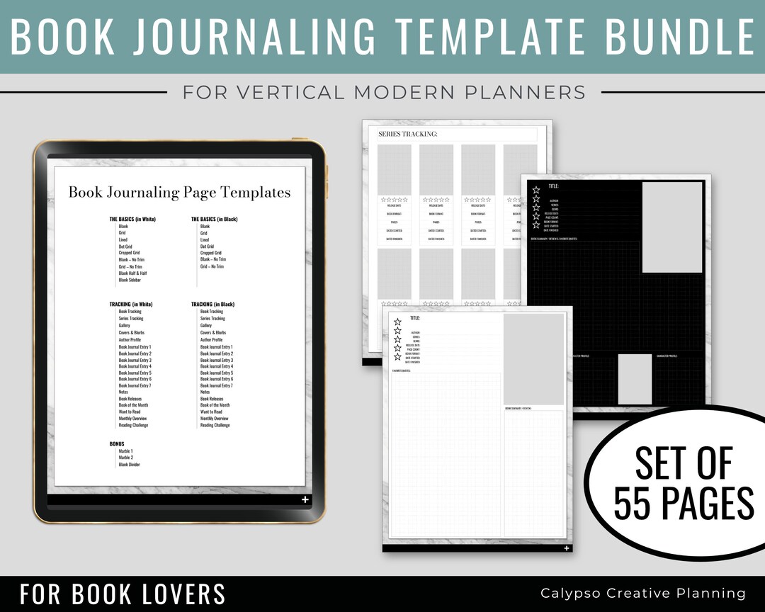Classic Vertical Book Journaling Page Template Bundle / Insert Bundle ...