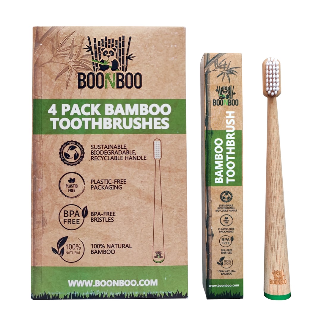 BOONBOO Toothbrushes 4 Pack Bamboo Toothbrushes Self Standing ...
