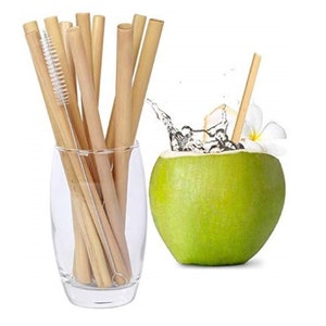 Boonboo Straws 100 Percent Bamboo Drinking Straws Set of 16pcs Cleaning ...
