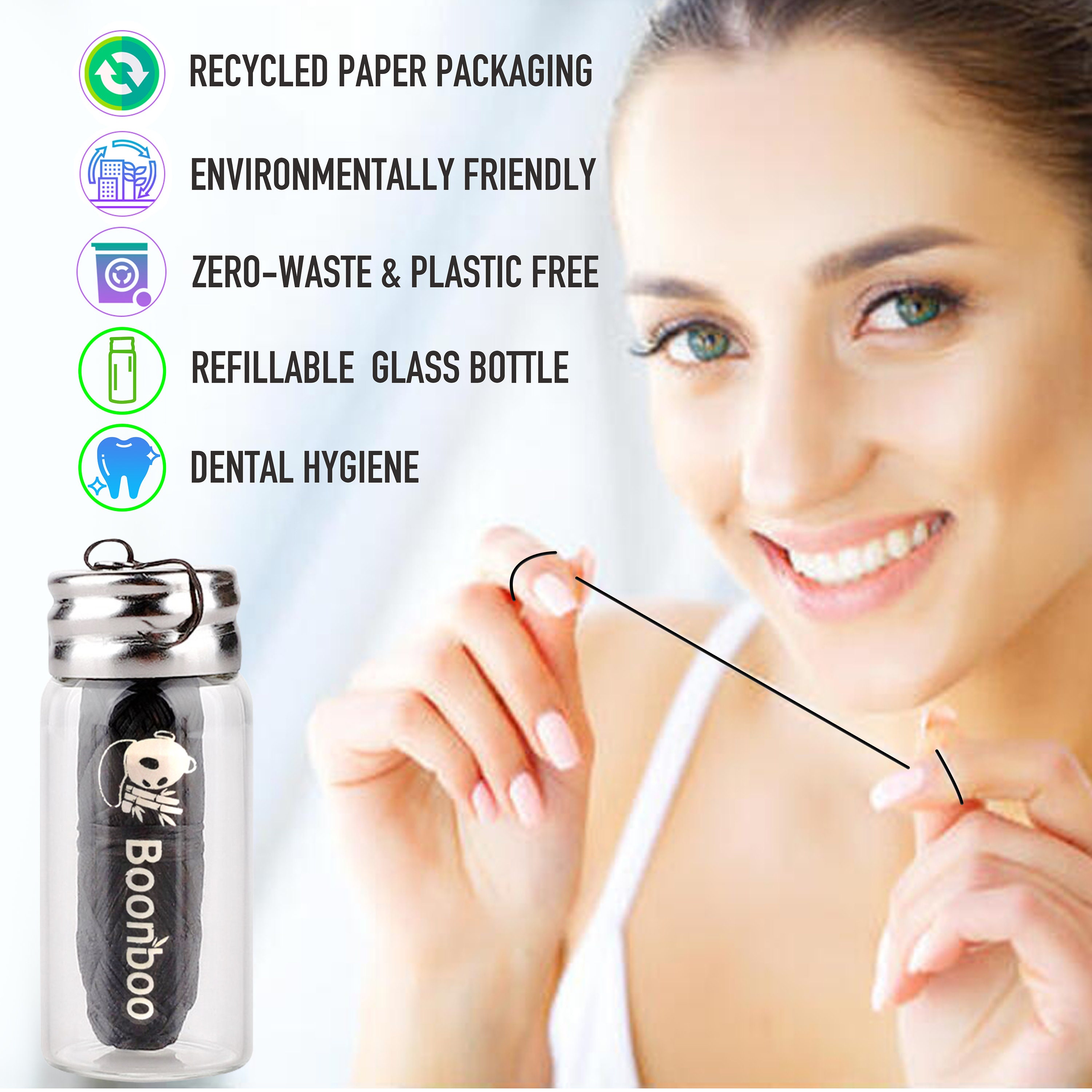 Boonboo Dental Floss 100FT/30M Bamboo Woven Fiber Mint | Etsy