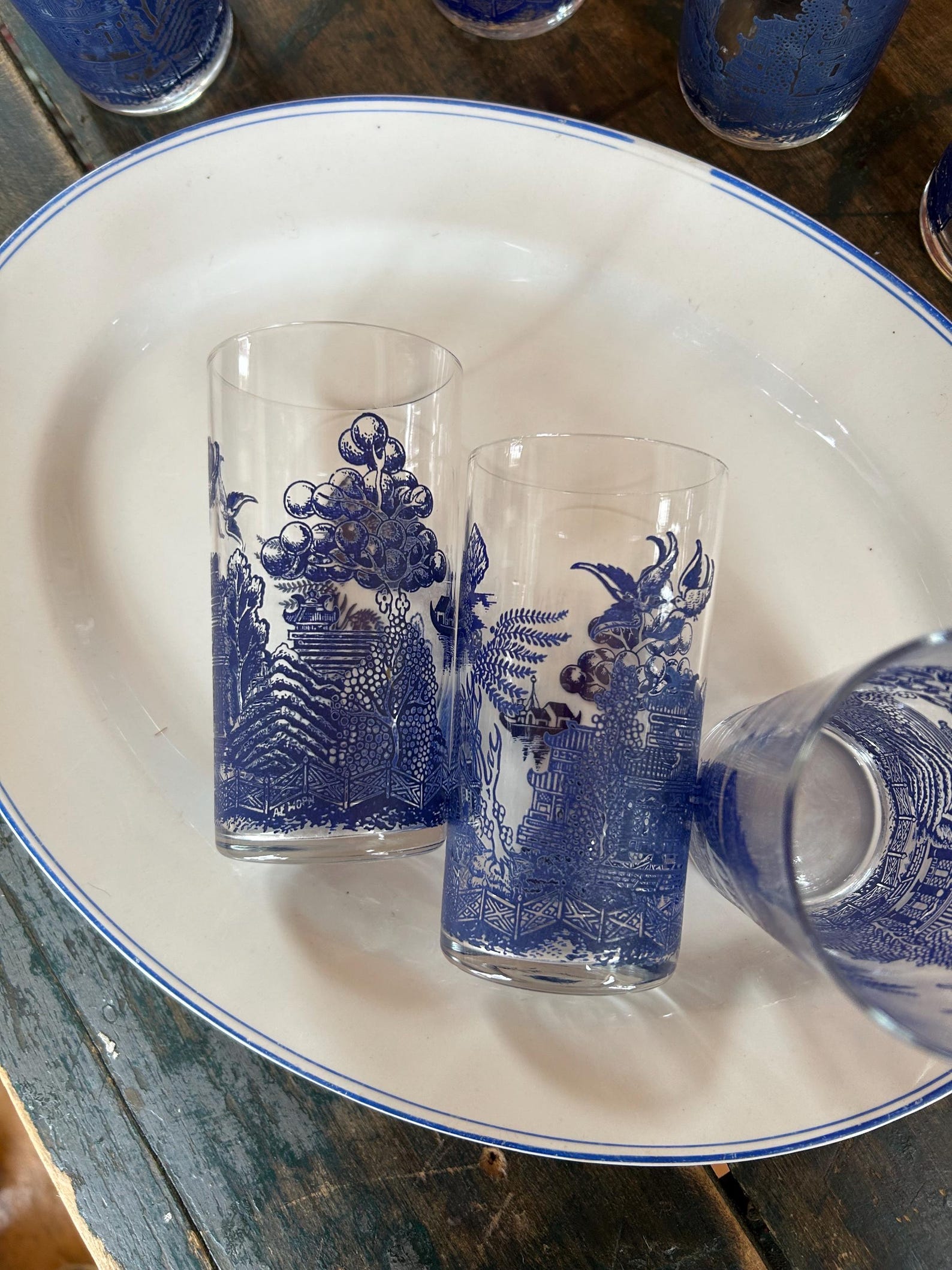 Set of 8 Blue Willow Drinking Glasses - Etsy
