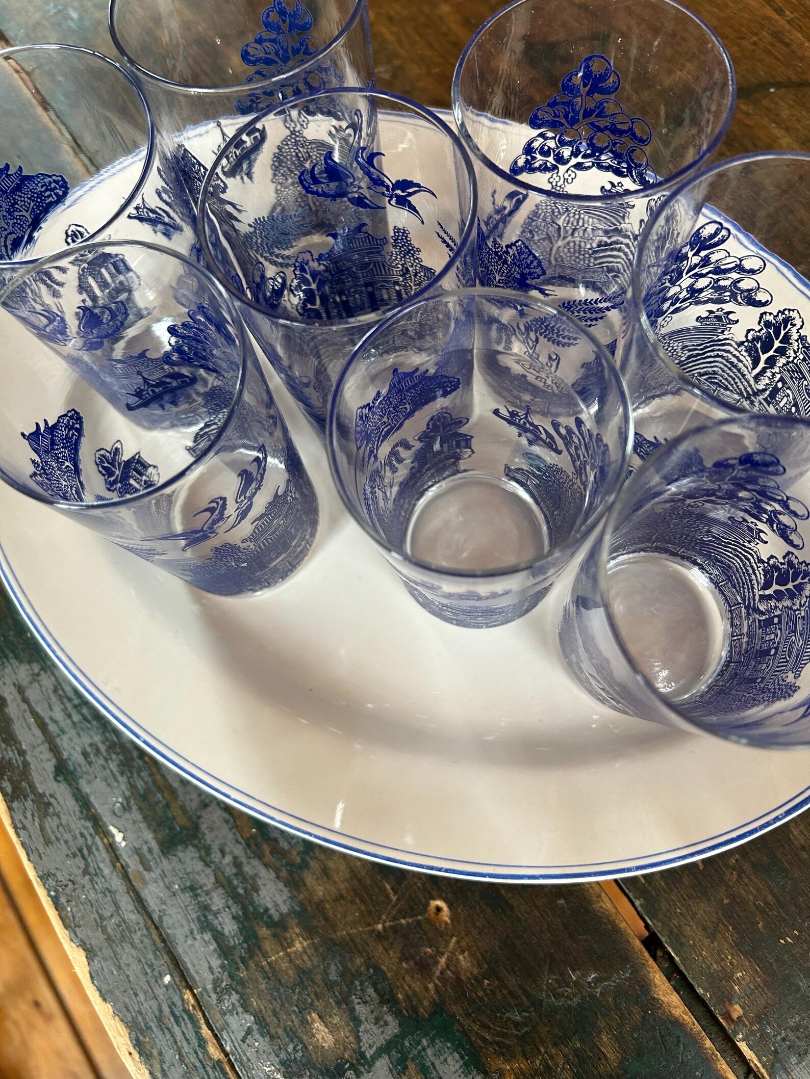 Set of 8 Blue Willow Drinking Glasses - Etsy