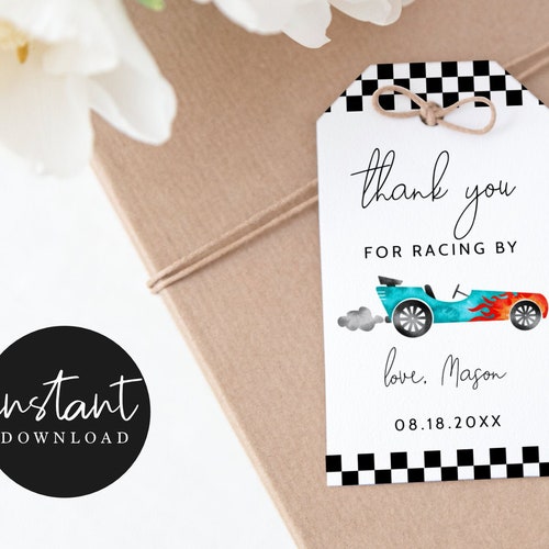 Printable Race Car Theme Birthday Party Favor Tag Instant - Etsy