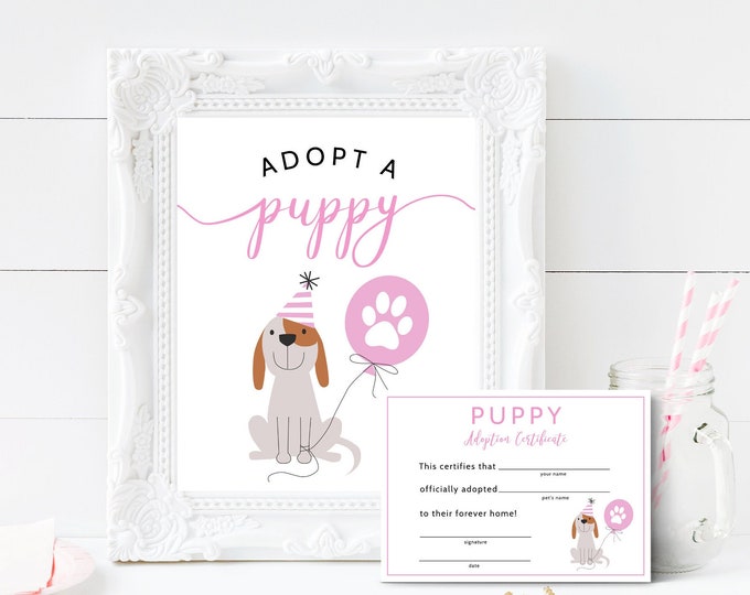 Adoption Center Sign & Certificate Puppy Adoption Party Adopt a Pet Dog ...