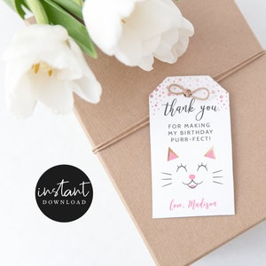 Printable Kitty Cat Theme Birthday Party Favor Tag | Instant Download ...