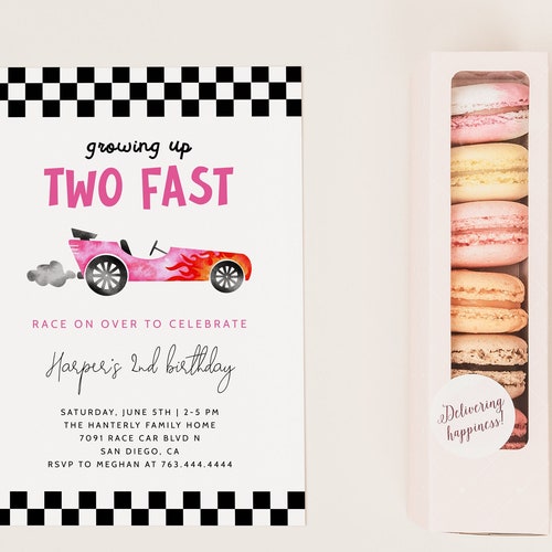 Two Fast Girl Birthday Shirts Pink Race Car Girls Birthday - Etsy