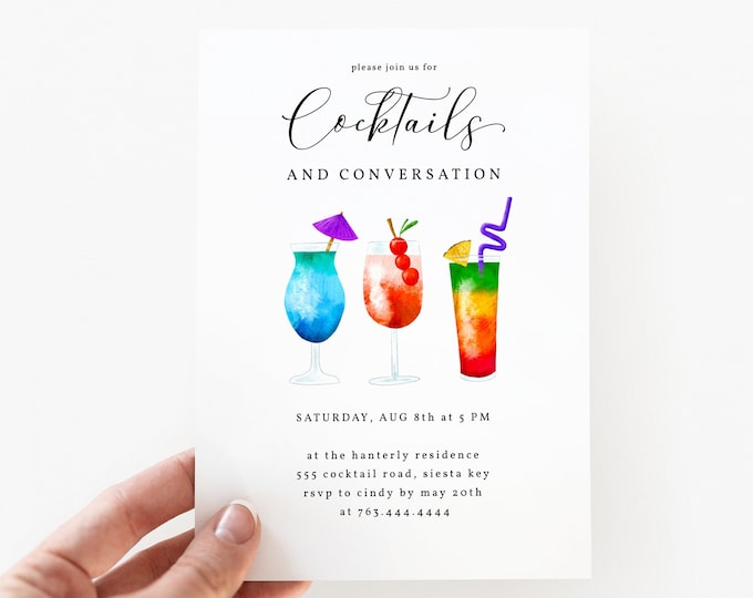 Cocktails and Conversation Invitation Cocktail Party Invite Summer ...