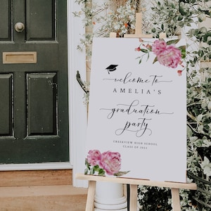 Graduation Party Welcome Sign Grad Party Sign Floral Sign Pink Flowers ...