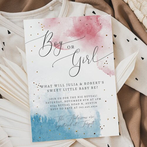 Paper Invitations & Announcements Templates Pink or Blue Printable ...